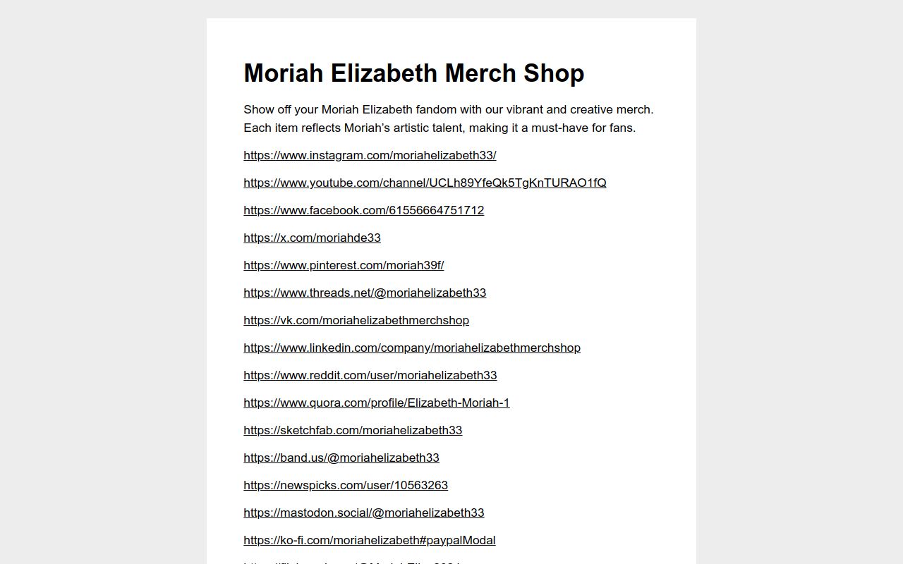 Moriah Elizabeth Merch Shop